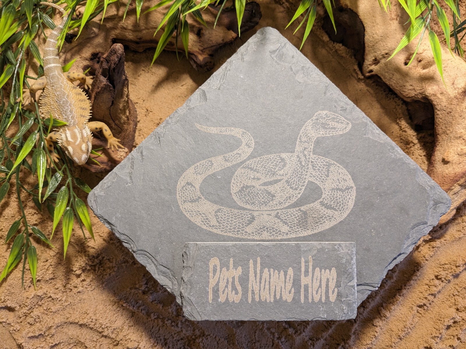 XL Large Personalised Laser Engraved Slate Corner Cave Hide Basking ...