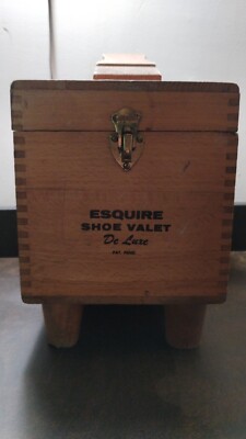VINTAGE ESQUIRE SHOE VALET De LUXE WOODEN SHOE SHINE BOX | eBay