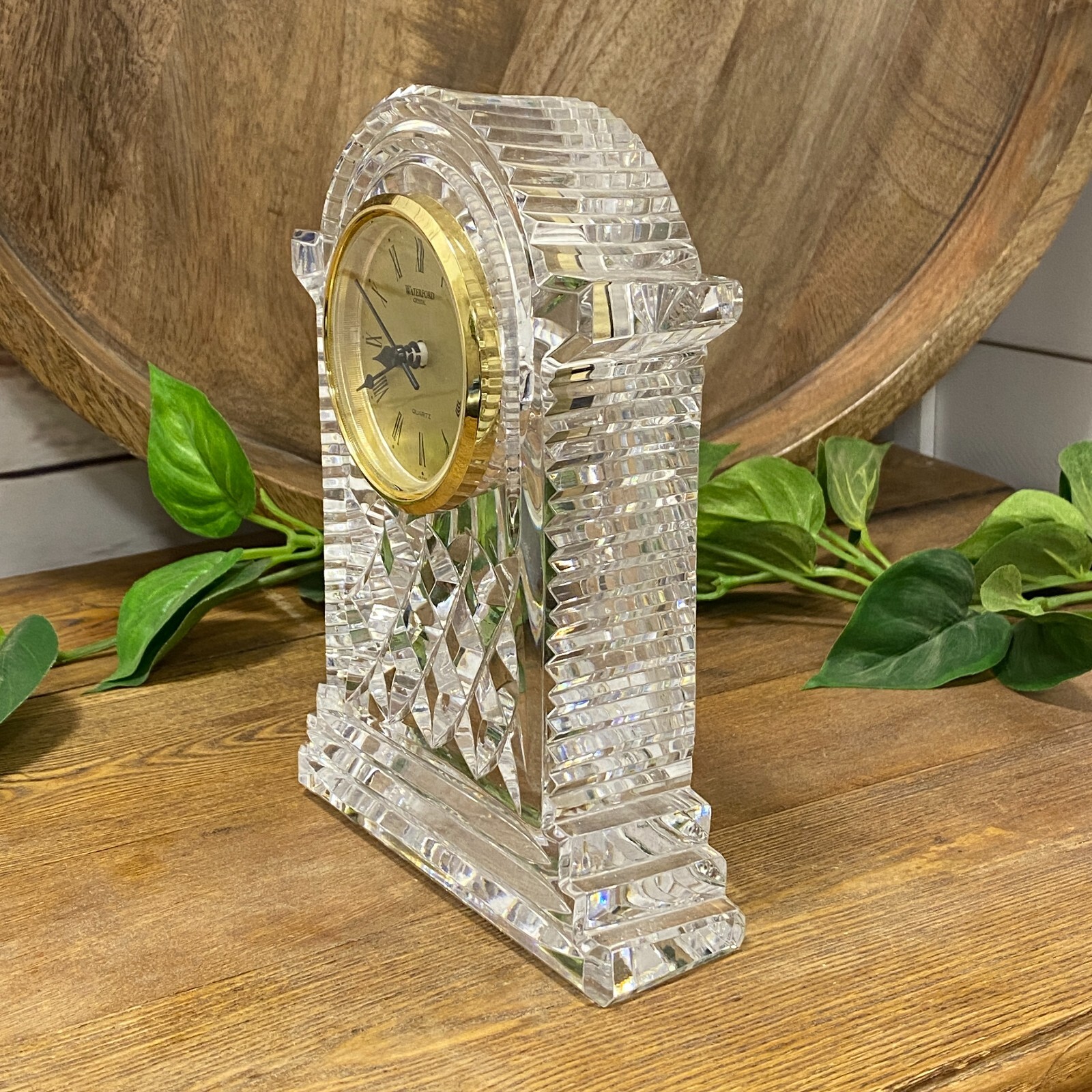 Waterford Crystal Quartz Carriage Clock Dome Top Gold Face Black Roman ...