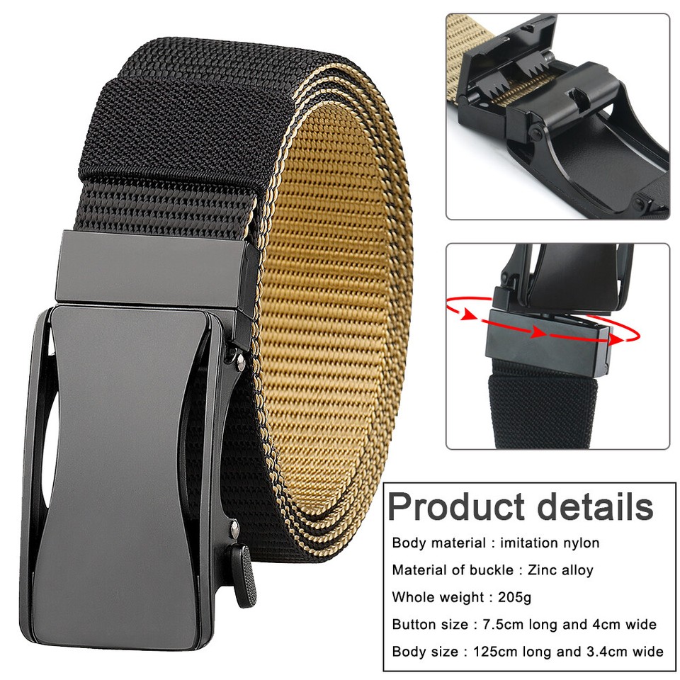 Tactical Mens Ratchet Belt Nylon Web Belts for Men with Automatic Slide ...