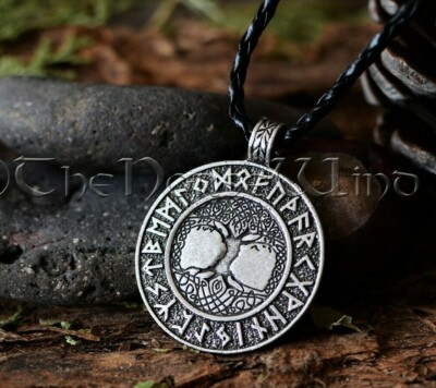 Wikinger Yggdrasil Runen Anhänger Weltenbaum Kette Silber Lebensbaum ...