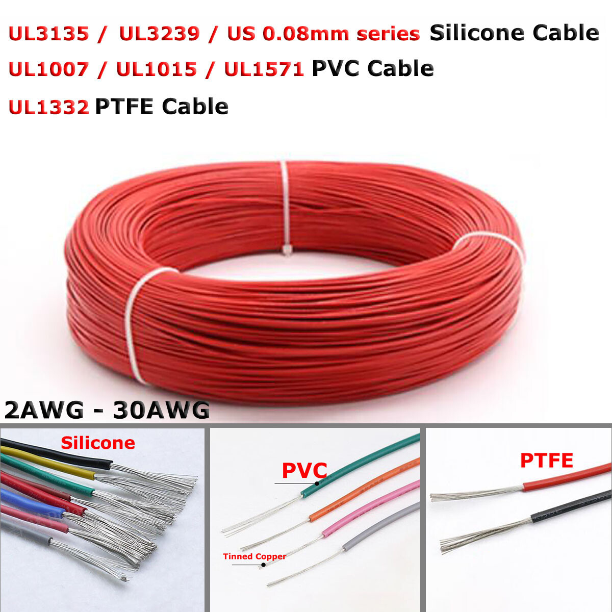 Rot Silikonkabel PVC PTFE Kabel Elektrische Draht Flexibel Litze ...