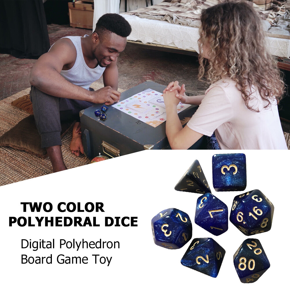 7pcs/Set Dichromatic Dices Digital Polyhedron Starry Sky Dice (Black ...