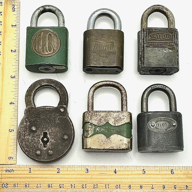 Lot of 6 Vintage Antique Padlocks ILCO, TAYLOR, HURD, FRAIM, OTHERS NO ...