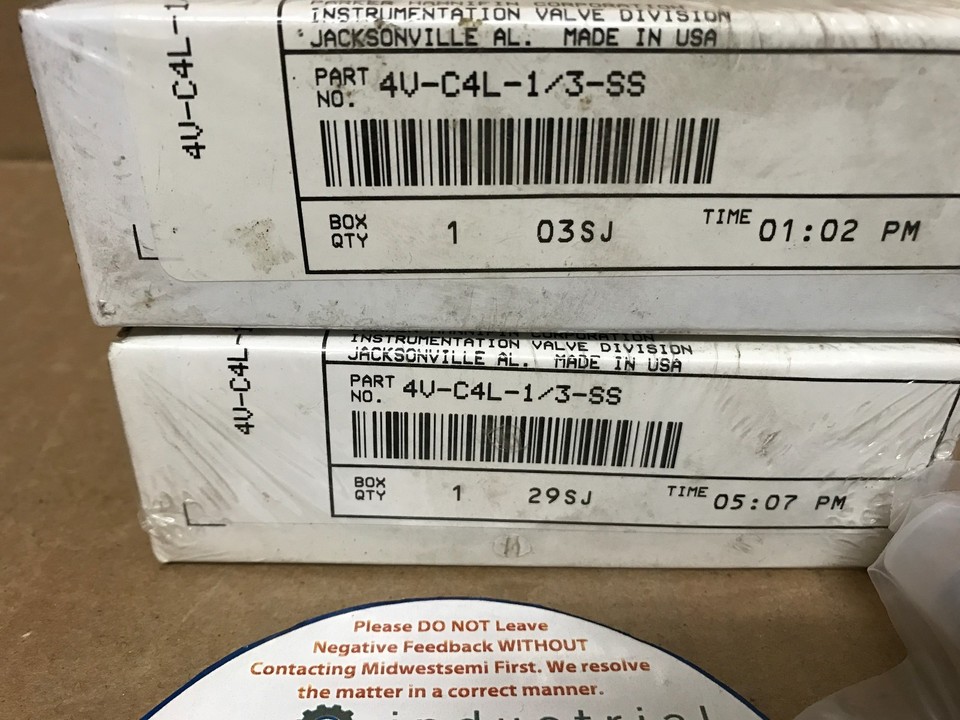 LOT 2 NEW IN BOX PARKER 4V-C4L-1/3-SS CHECK VALVE 1/4" SHIPS SAME ...
