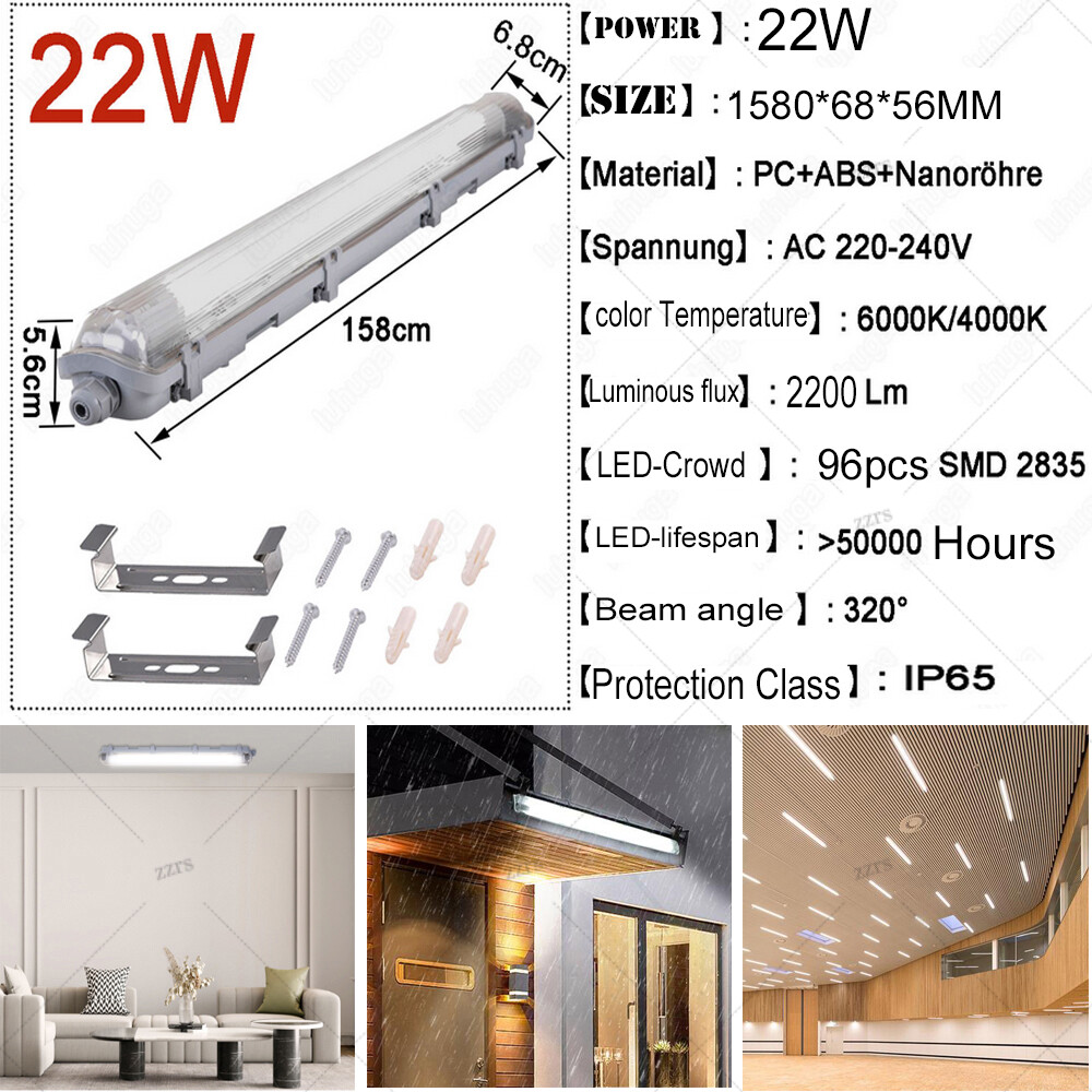 5FT IP65 LED Strip Lights Batten Tube Light Office Shop Garage Ceiling ...