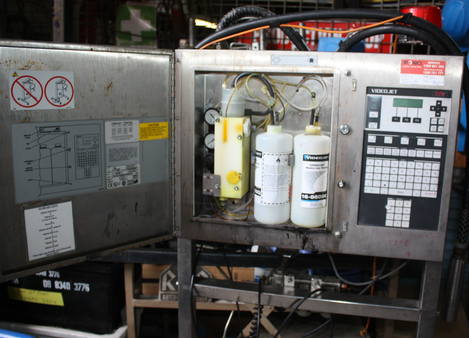 Videojet 37E ink jet product coder printer on stainless stand with ...