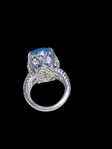 Vault Ostro Blue White Topaz 925 Sterling Silver Oval Cocktail Ring 11 ...