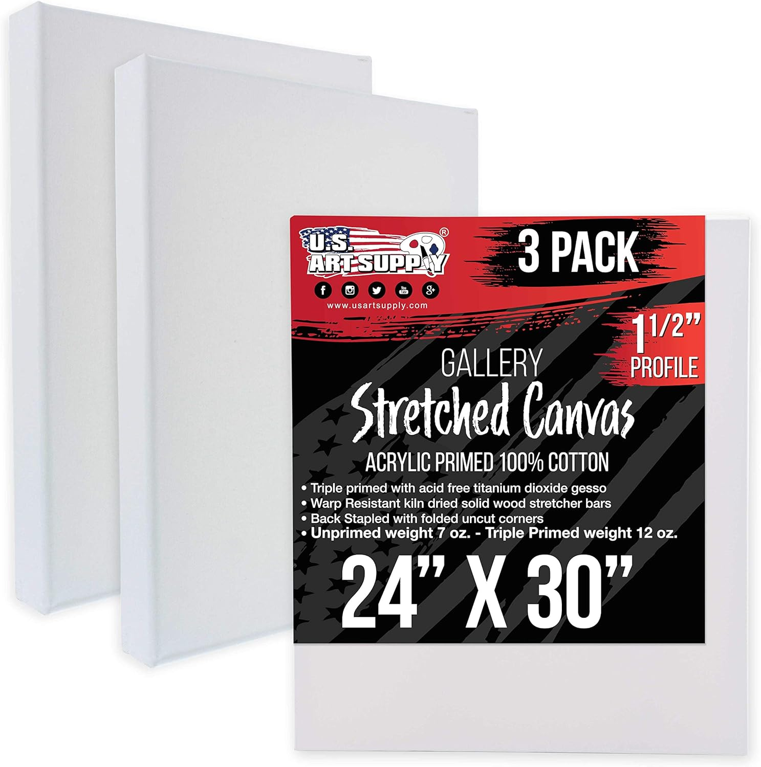 24 X 30 Inch Gallery Depth 1-1/2" Profile Stretched Canvas, 3-Pack - 12 ...