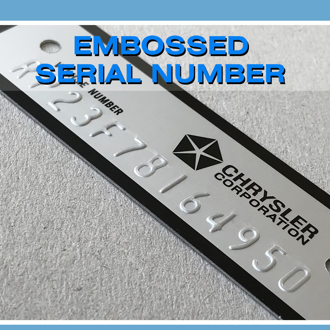CHRYSLER GM PLATE & EMBOSSED STAMPED NUMBER CAR TRUCK TAG FRAME | eBay