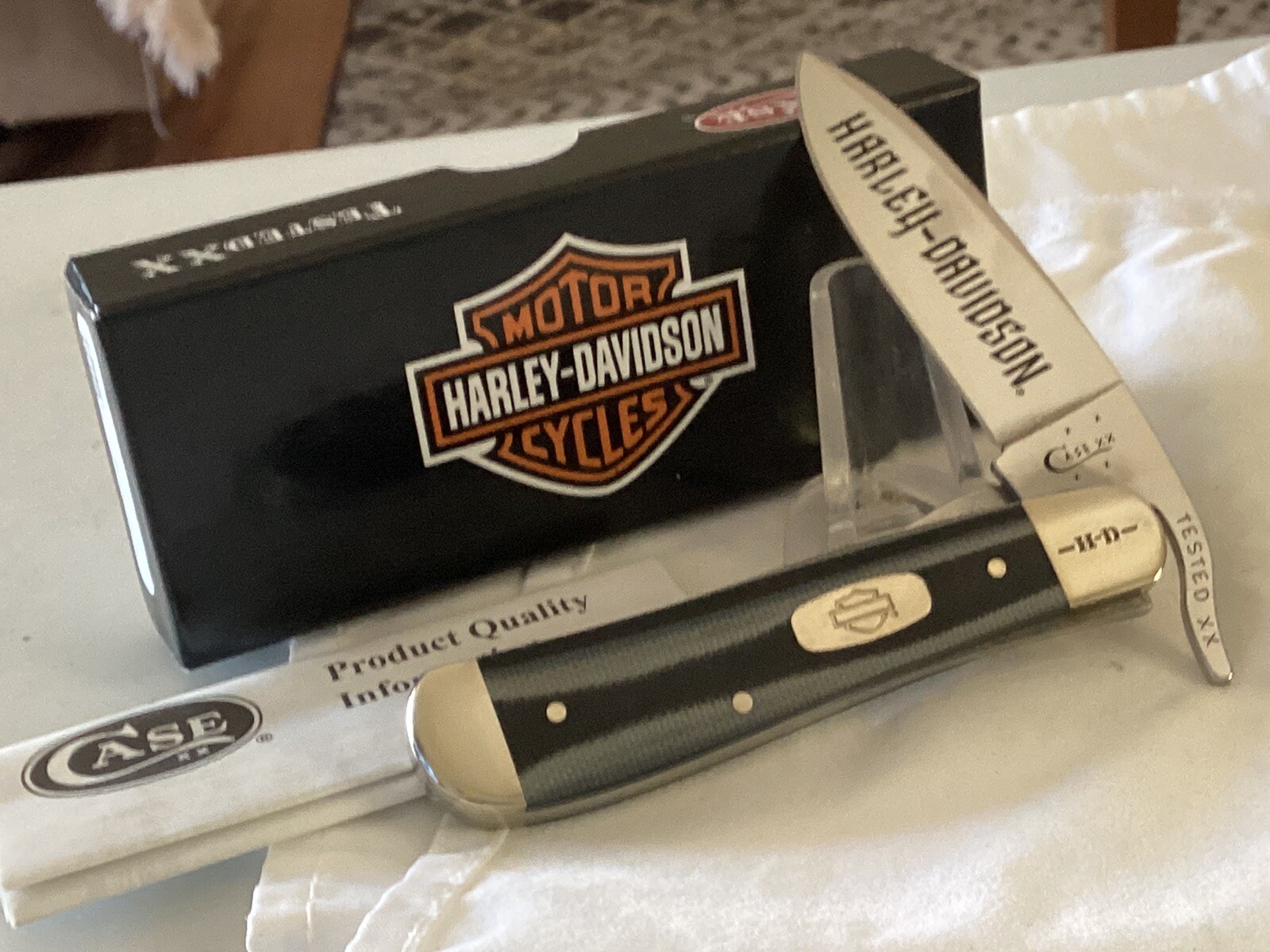 Case Harley-Davidson Russlock Knife Black Silver Drop point Blade new n ...