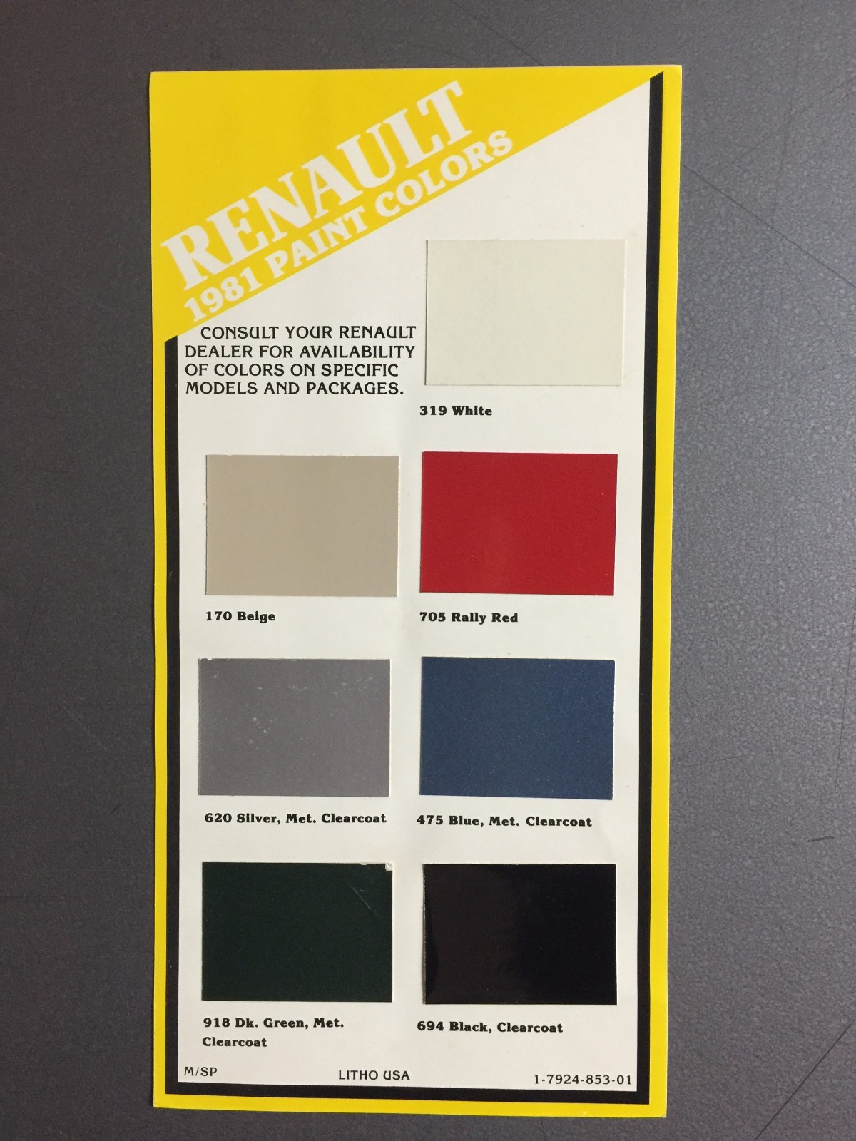 1981 Renault Color Chart Showroom Sales Sheet / Brochure - RARE ...