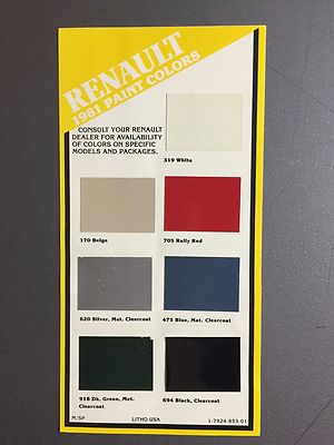 1981 Renault Color Chart Showroom Sales Sheet / Brochure - RARE ...