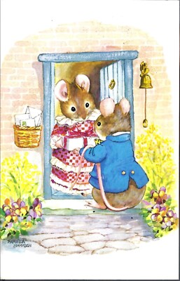 Vintage Postcard, Pamela Sampson, Mouse Mice Giving Gift, Painting, Art ...
