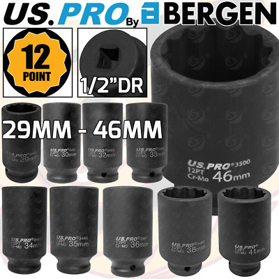 US PRO 12 Point Axle Hub Nut DEEP IMPACT Sockets 1/2"Dr Drive Shaft ...