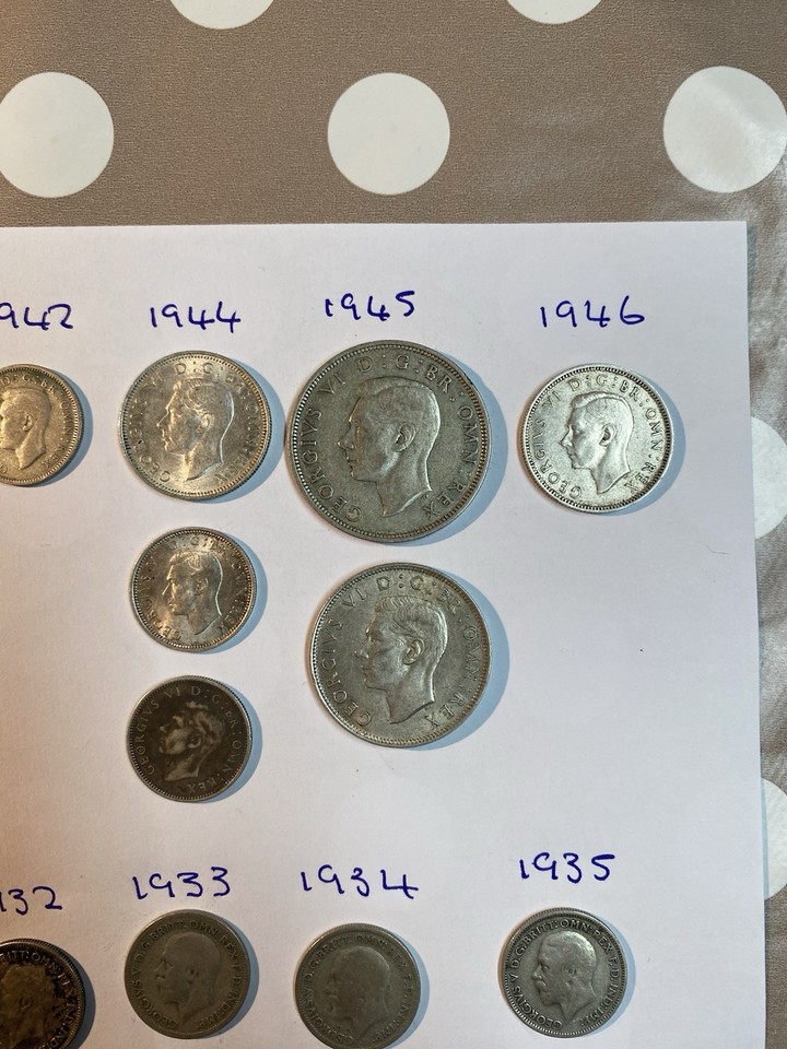 Pre 1947 Silver Coins George V & V1 Various Dates and Conditions X27 ...