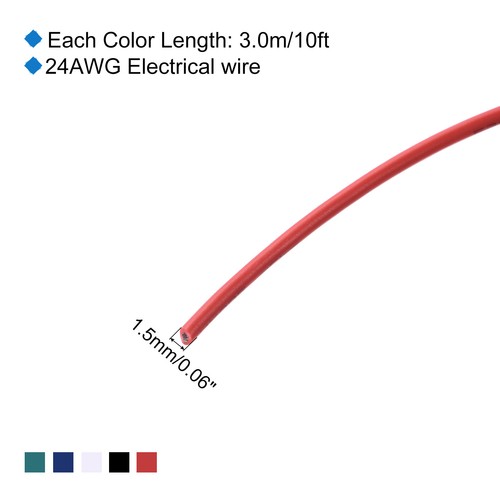 24 Gauge PVC Hookup Wire 3.0m/10ft 24AWG Electrical Wire 5 Color, 1.5mm ...