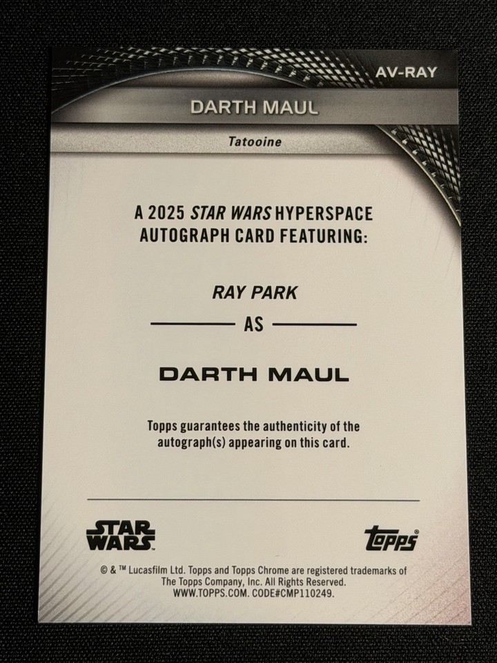 2025 Topps Chrome Hyperspace DARTH MAUL Auto Ray Park AV-RAY Tatooine ...