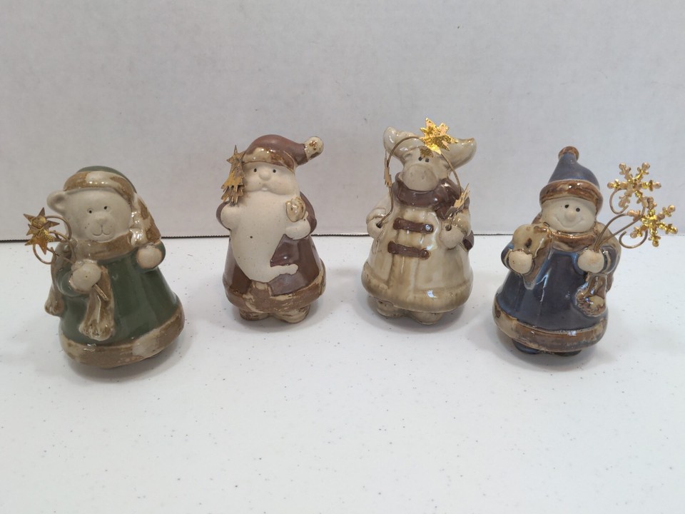 Pier 1 Christmas Ornaments Lot of 4 Clay Snowman Santa Bear Reindeer ...