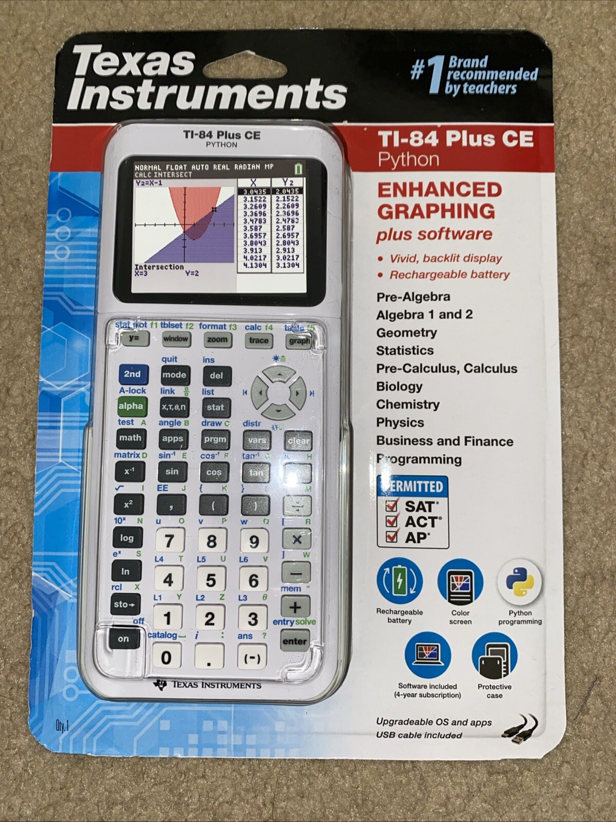 TEXAS INSTRUMENTS TI-84 PLUS CE PYTHON Enhanced Graphing Plus Software ...