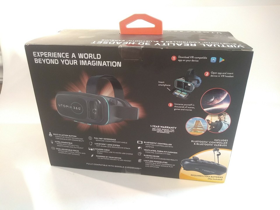 Utopia 360° Virtual Reality VR Headset with Bluetooth Earbuds ...