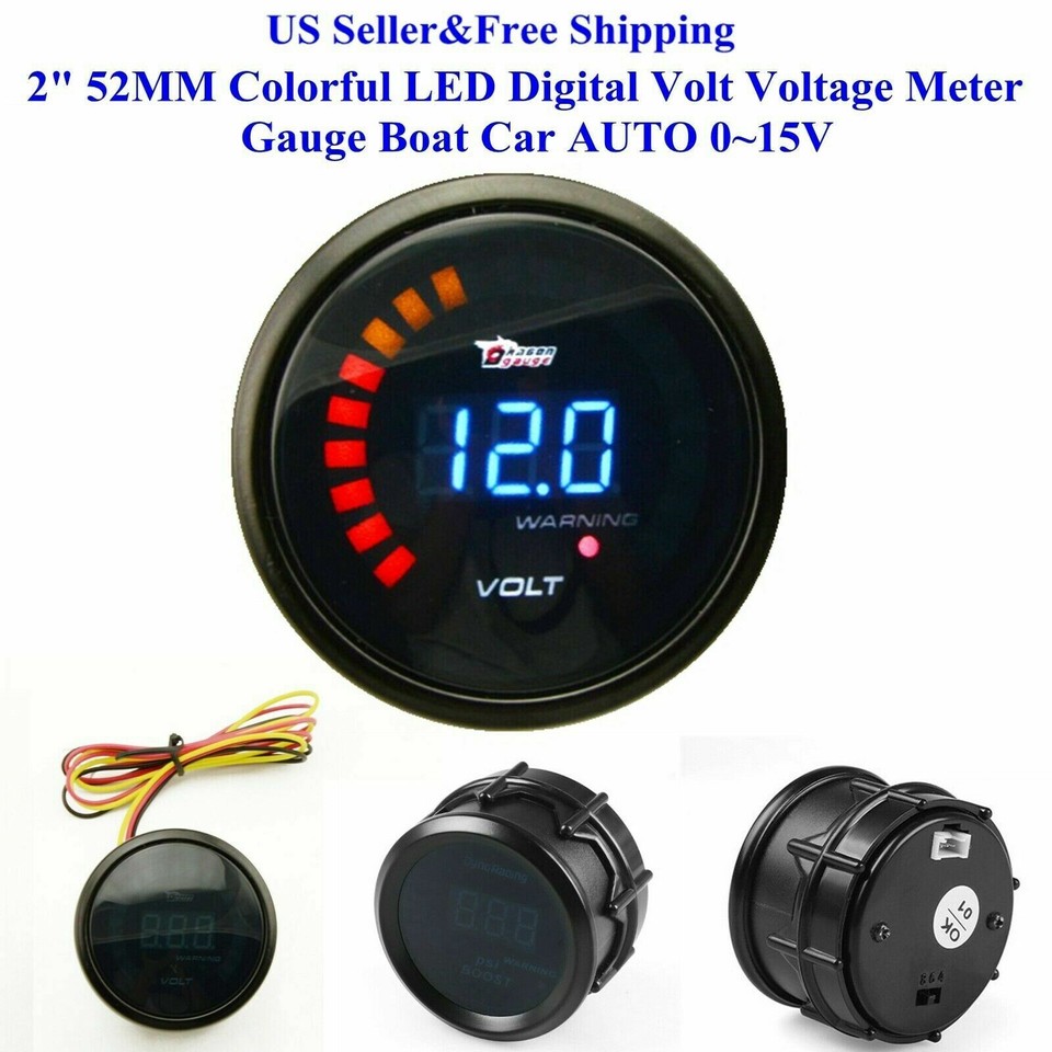 2" 52MM Colorful LED Digital Volt Voltage Meter Gauge Boat Car AUTO 0 ...