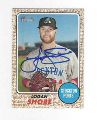 Signed LOGAN SHORE STOCKTON PORTS 2017 Topps Heritage Minors Card #34 w ...