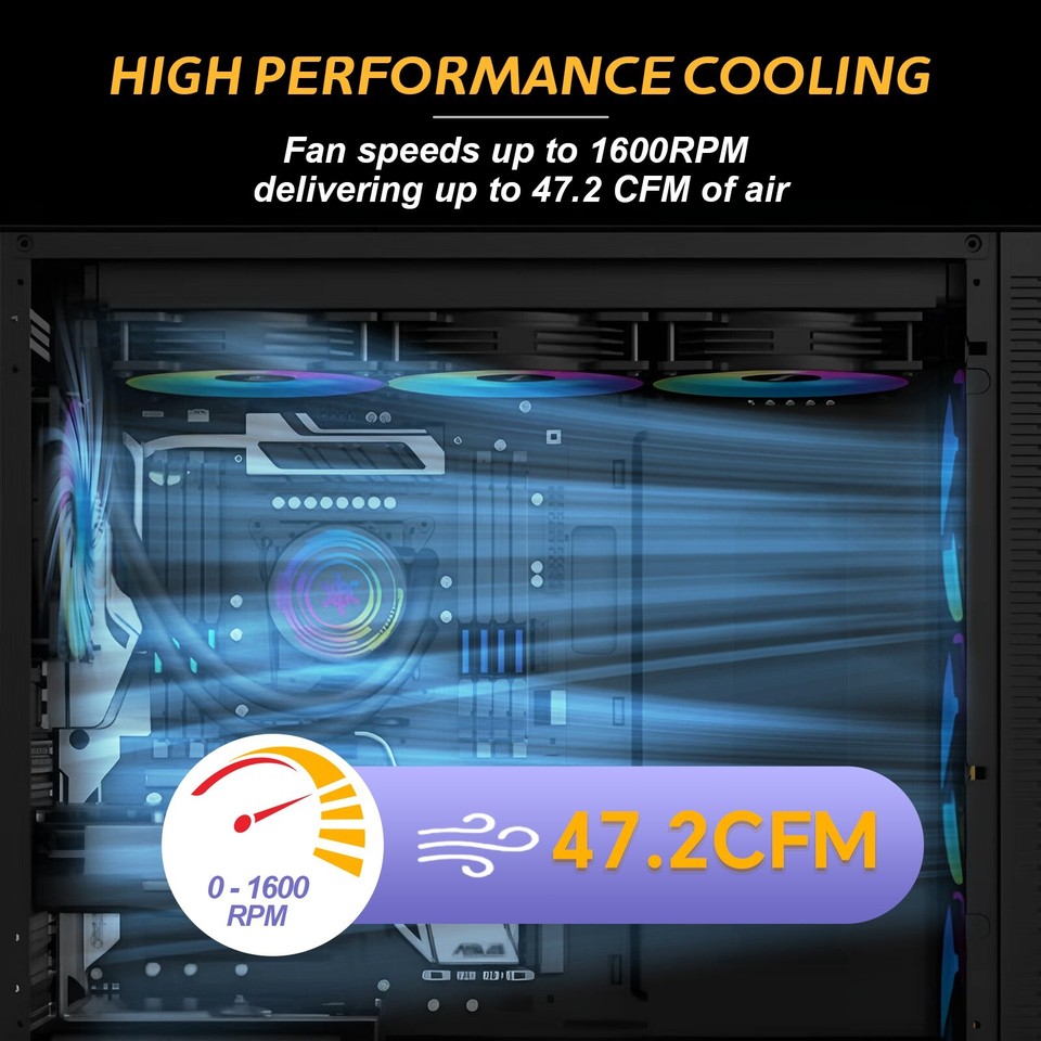 3Pack 120mm ARGB Fans Up to 1600 RPM Computer Case Color 4PIN PWM ...