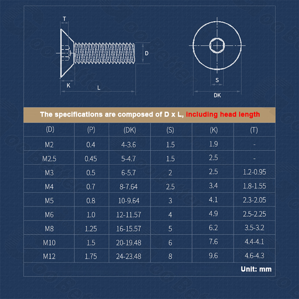 M2 M2.5 M3 Bolts and Nut Washer Countersunk Socket Hex Screws Set A2 ...