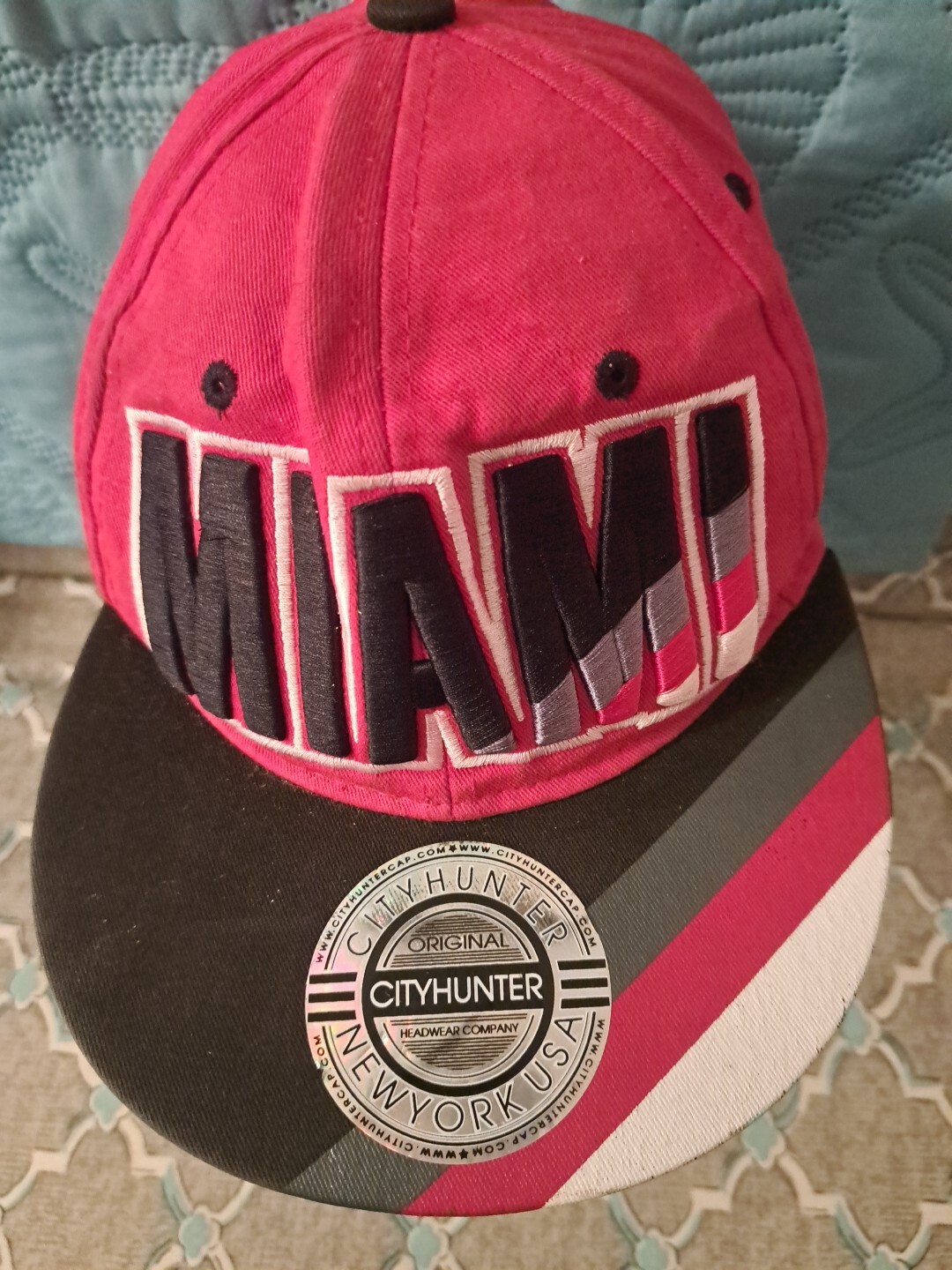 Miami Flordia Flat Bill Snap Back Ball Cap Embroidered Red/Black ...