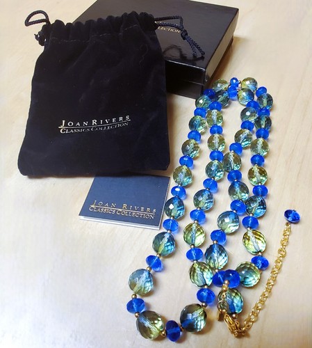 NEW IN BOX Joan Rivers Blue and Green Czech Glass Beaded Necklace Beads ...