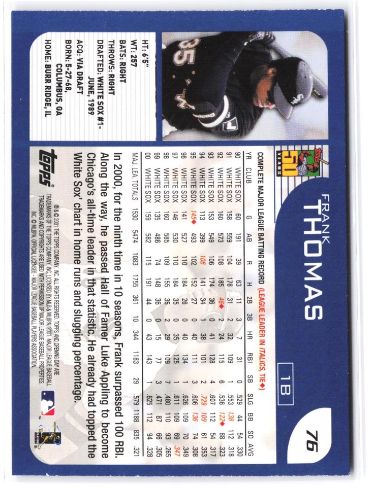 2001 Topps Opening Day #76 Frank Thomas | eBay