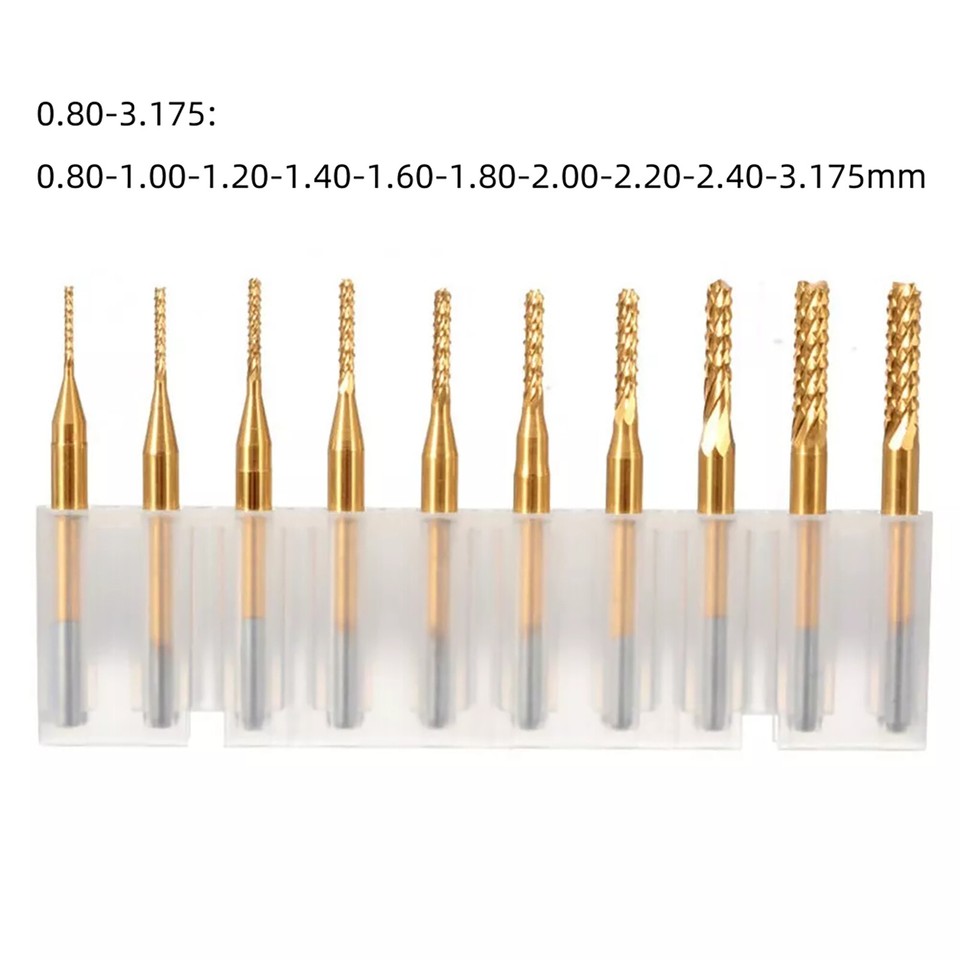 10Pcs 1/8" Shank End Mill Carbide CNC Milling Cutter Router Bits 0.8-3 ...