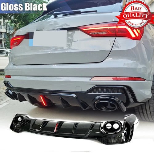 Gloss Black Rear Bumper Diffuser Lip Exhaust Tips for Audi Q3 S-Line ...