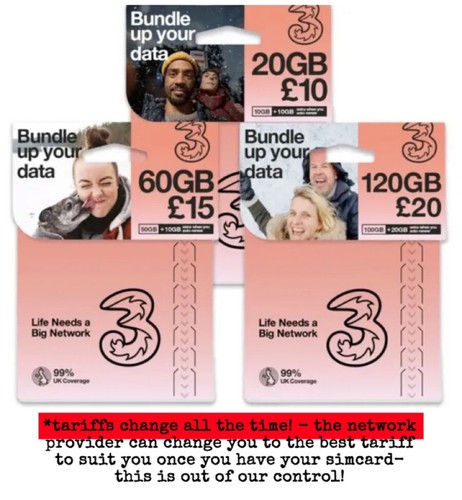 Three SIM Card 4G 5G PAYG Nano/Micro/Standard TRIO Pay As You Go 3 ...