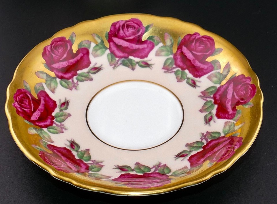 Paragon Pink 14 Red Cabbage Roses Tea Cup And Saucer Gold Trim Rare ...