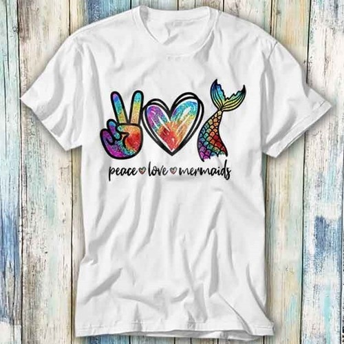 Peace Love Mermaid Lesbian Gay LGBTQ Pride T Shirt Meme Gift Top Tee ...