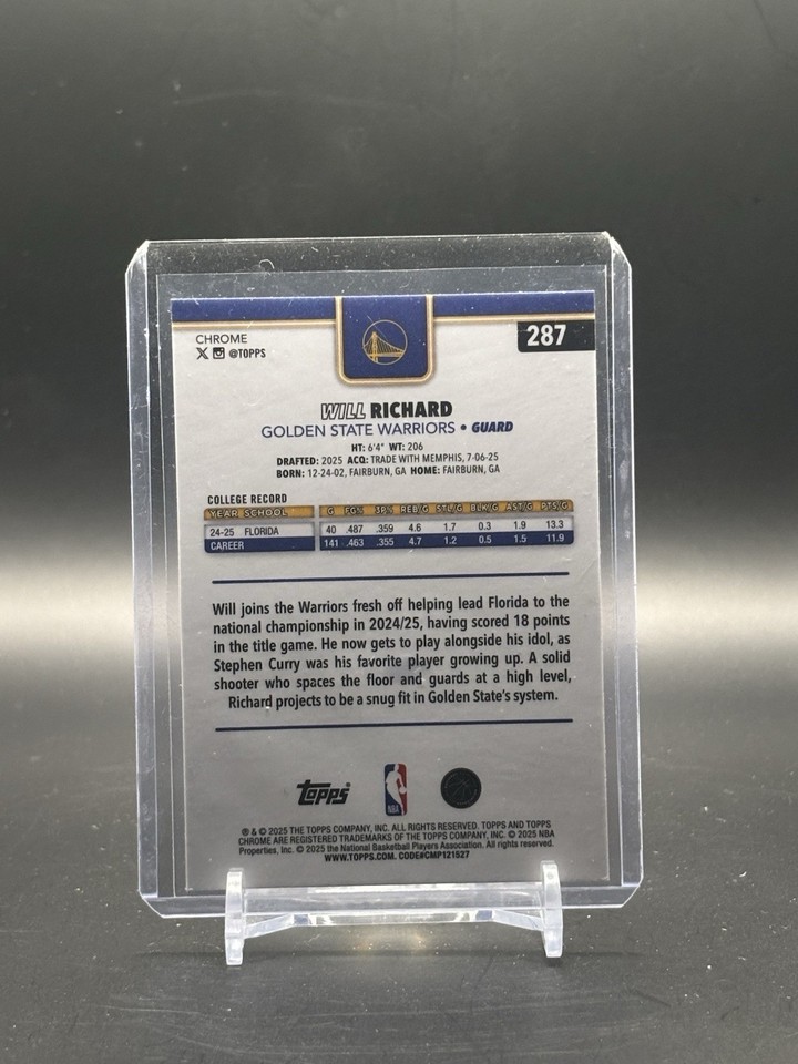 2025-26 Topps Chrome Will Richard RC #/275 RARE YELLOW BASKETBALL ...