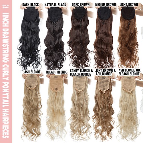 24 inch Drawstring Ponytail Clip in Thick Head Hair Extensions Thick As ...