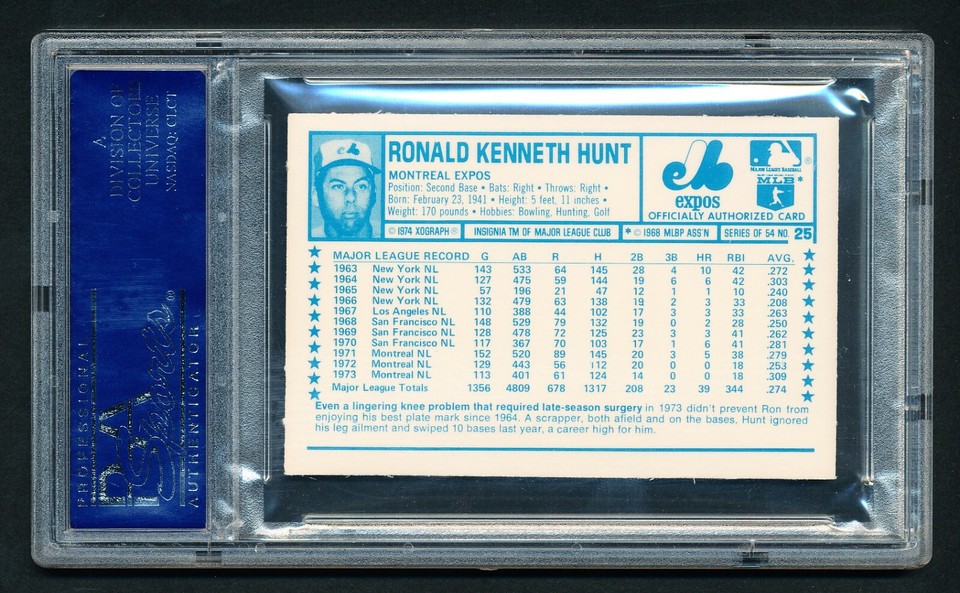 1974 KELLOGG'S BASEBALL 25 RON HUNT MONTREAL EXPOS PSA 9 MINT | eBay