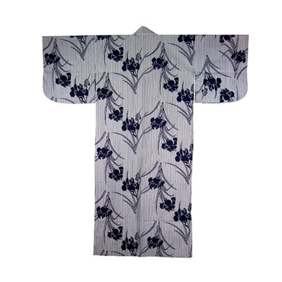 Japanese Yukata Kimono Robe Sash Belt Women 58" Cotton Iris Flower Made ...