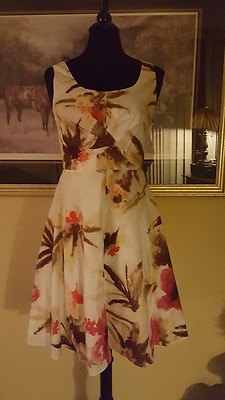NEW Talbots 8P Sundress Dress White Brown Orange Yellow Full Skirt ...