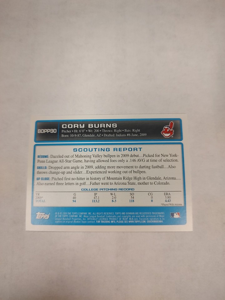 2009 Bowman Draft Prospects Gold #BDPP30 Cory Burns (PWE) | eBay
