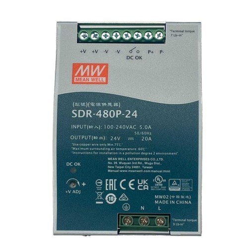 MW MEAN WELL SDR-480P-24 Alimentatore DIN RAIL 480W 24V 20A Per ...
