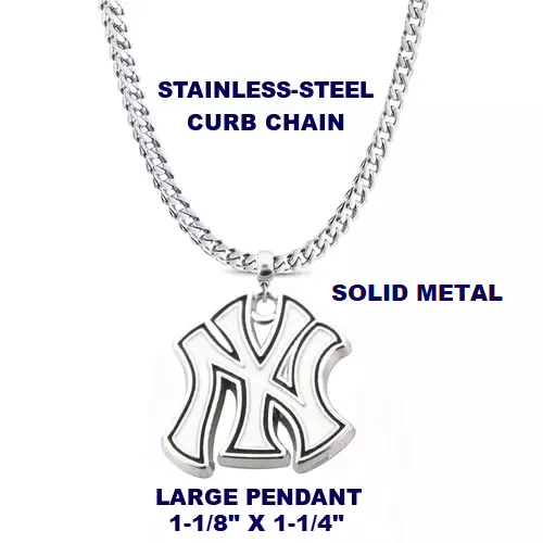 MLB New York Yankees Large Team Logo Necklace on a Stainless-Steel Curb ...