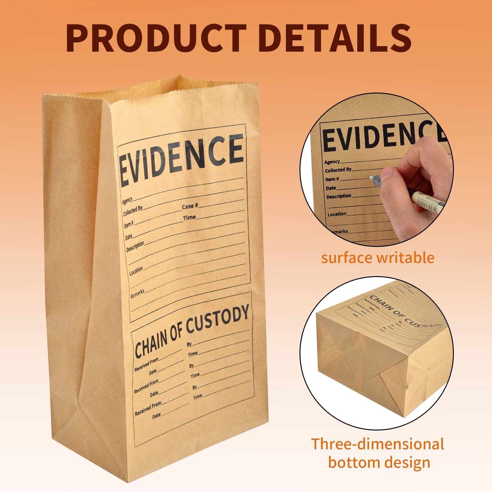 50 Pack Paper Evidence Bags 9.45 * 5 * 3 inch Crime Scene Paper ...