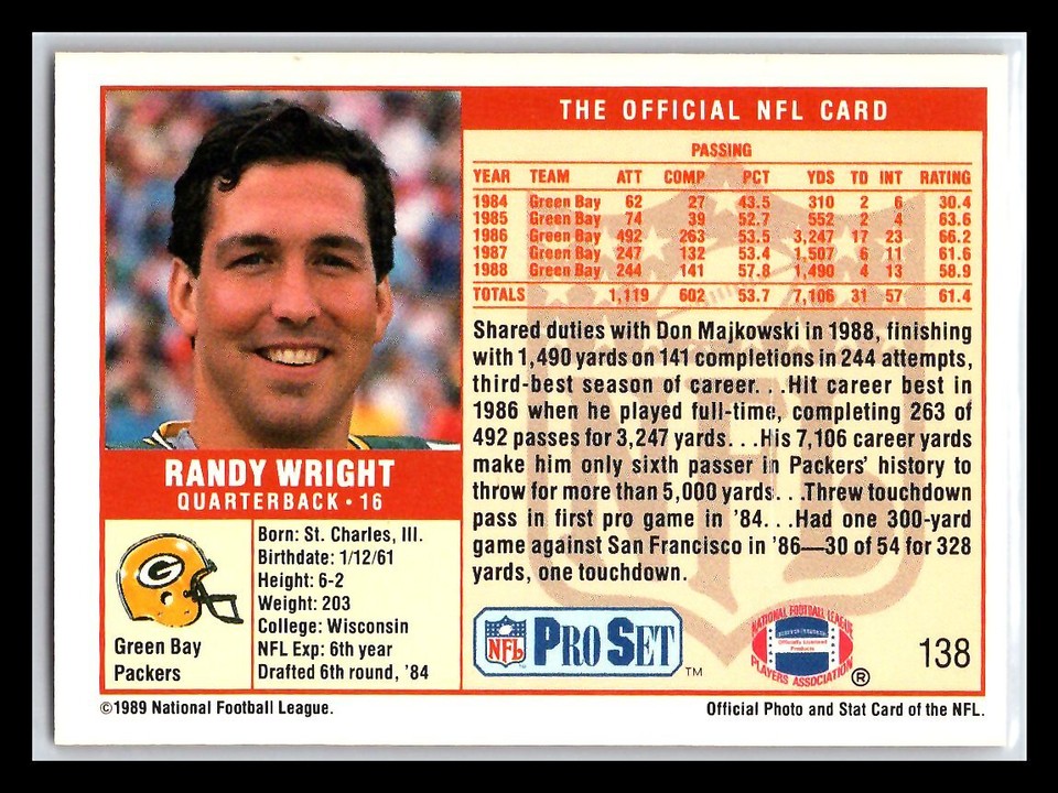 1989 Pro Set #138 Randy Wright | eBay