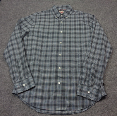 Relwen Shirt Mens L Blue Button Down Graph Plaids HUCKBERRY | eBay