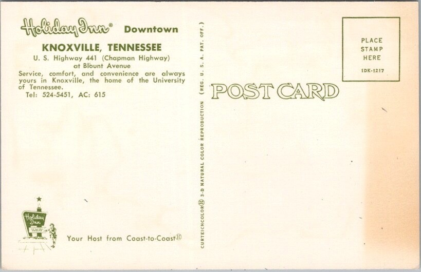 1960s KNOXVILLE, Tennessee Postcard HOLIDAY INN DOWNTOWN Motel / Chrome ...