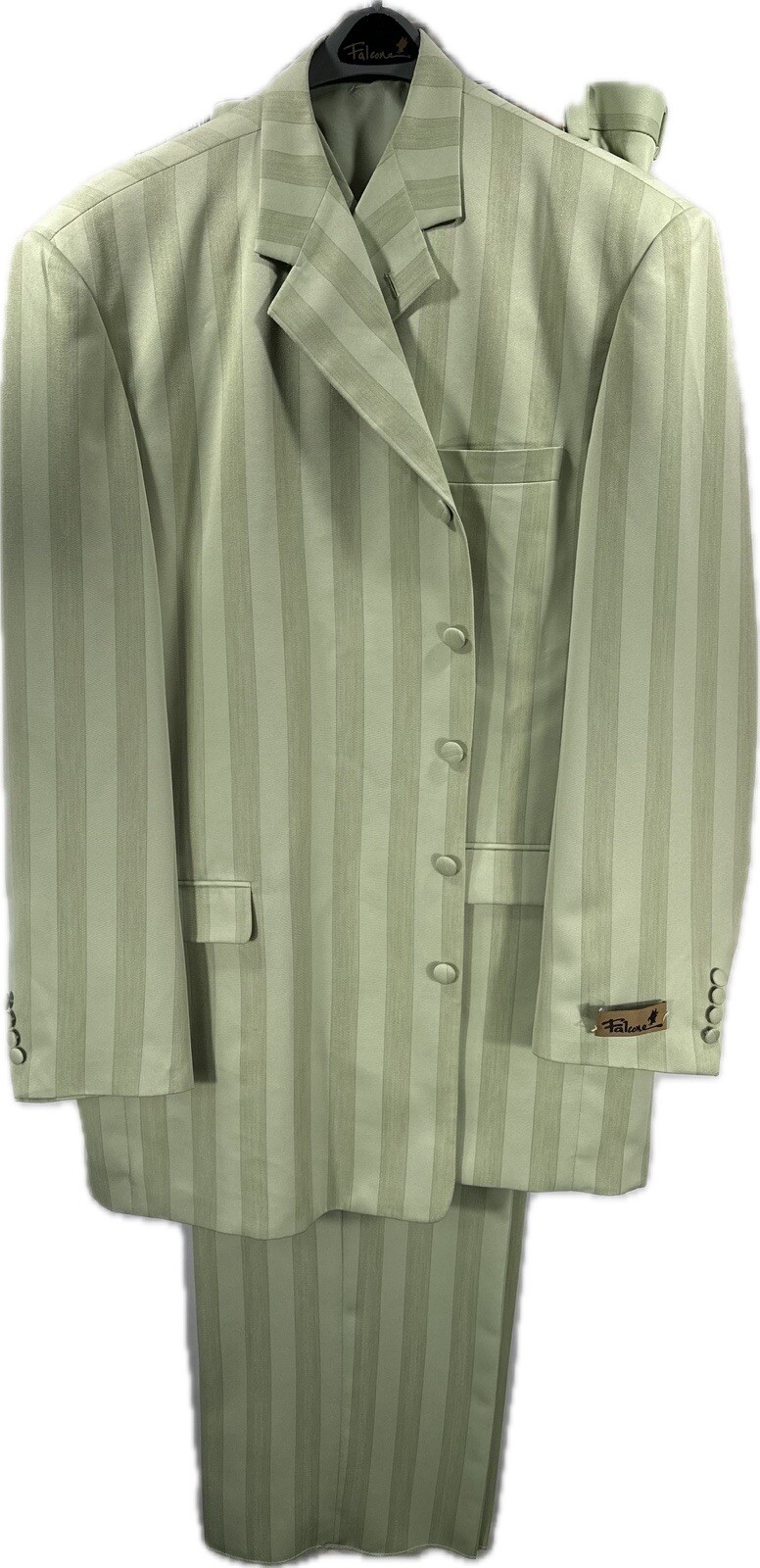 Falcone Men's Suit Green 3 Piece 5 Button Jacket Pleated Front Pants ...